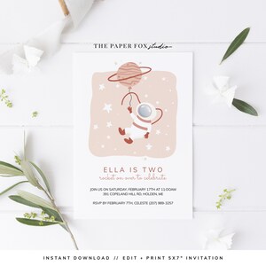 Astronaut Birthday Party Invitations, Printable Blush Pink NASA Space ...
