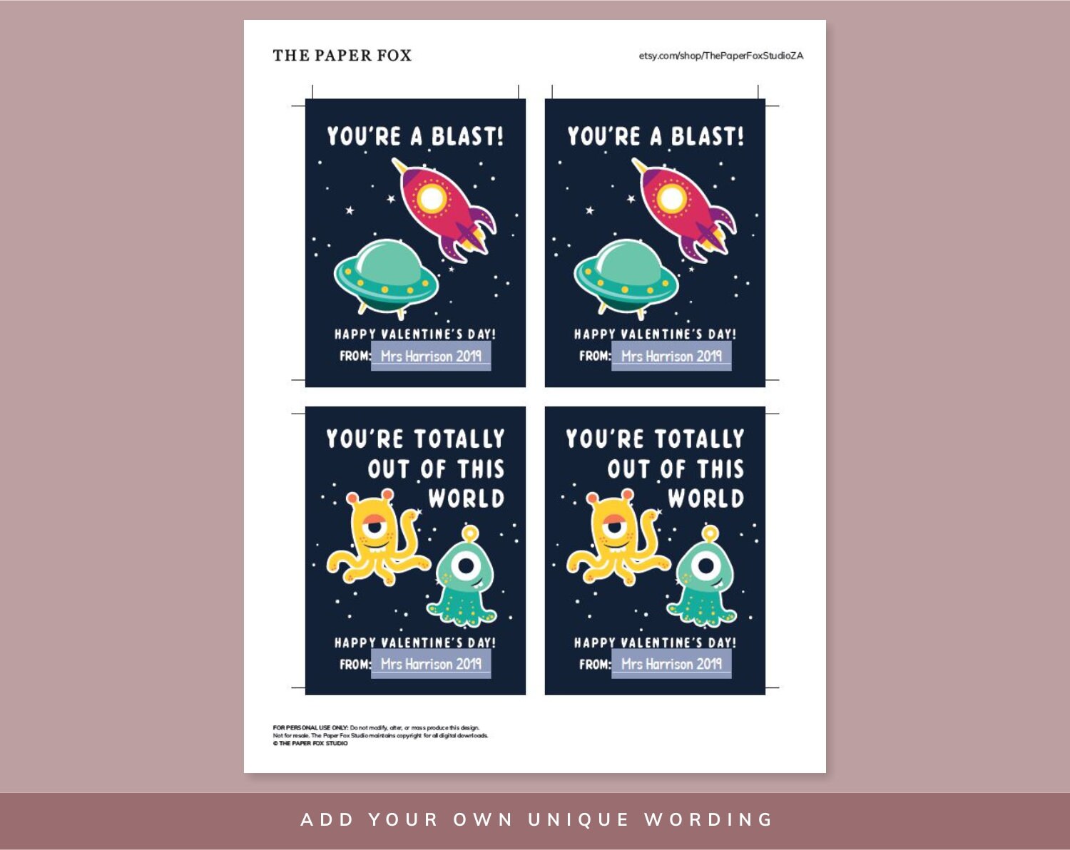 DIY PRINTABLE Space Alien Valentine Card Editable Valentine | Etsy