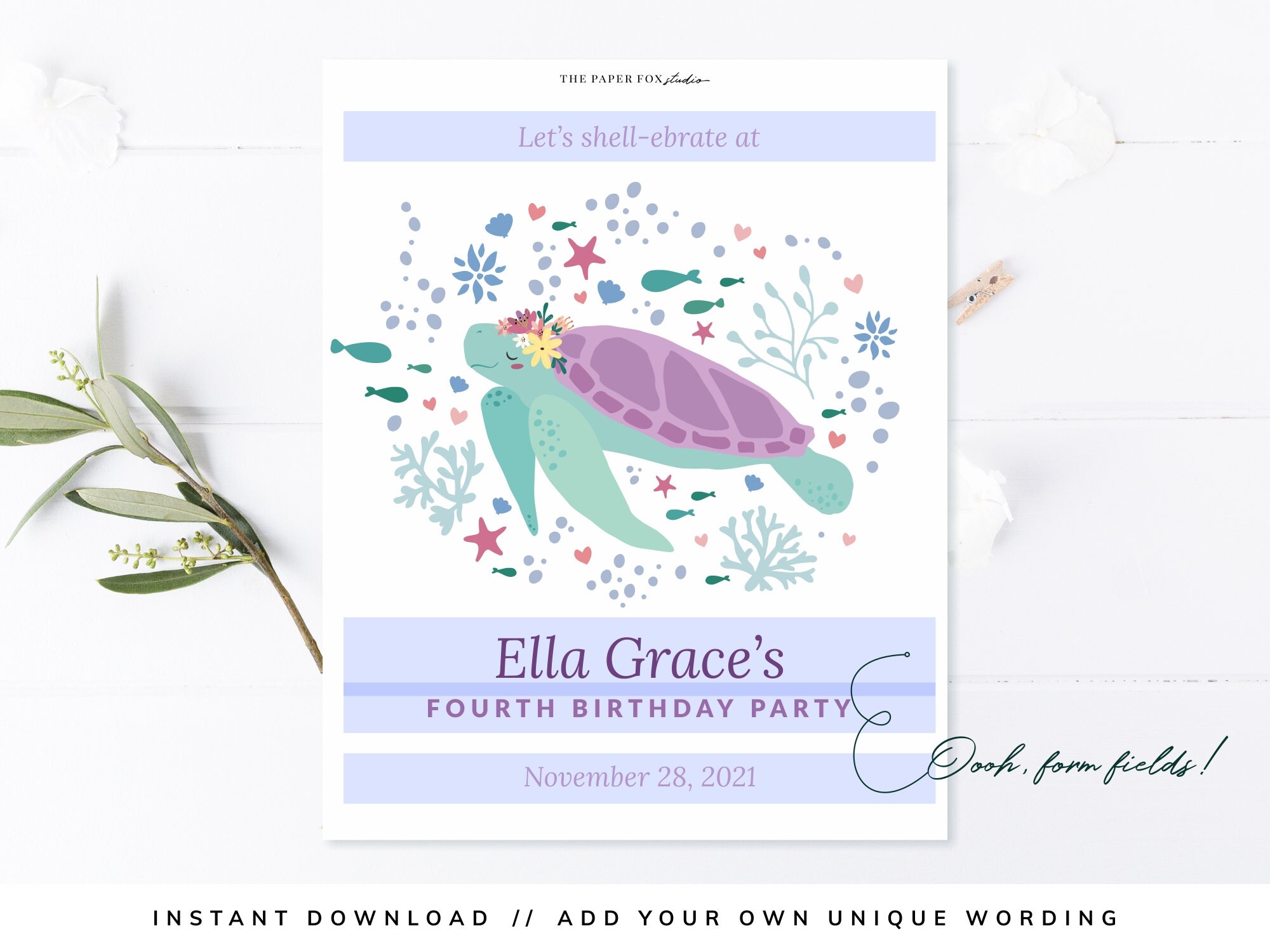 Printable Sea Turtle Welcome Poster Editable Under the Sea | Etsy