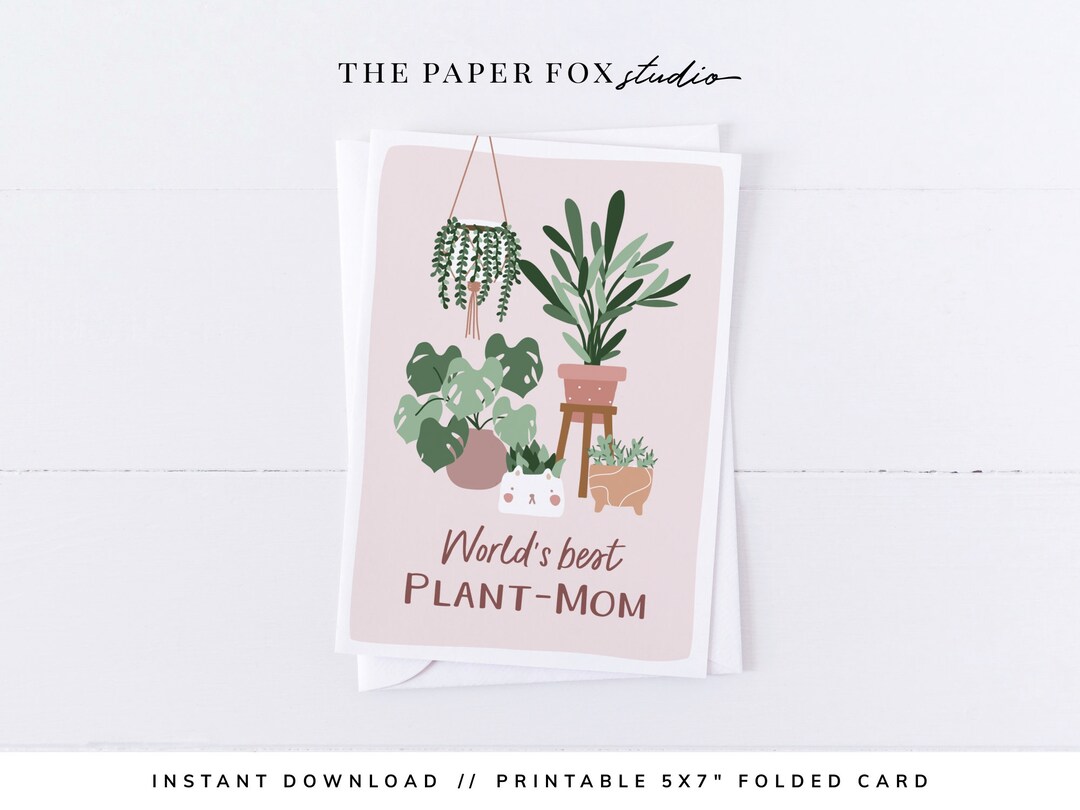 Printable World's Best Plant-mom Card, Cute Potted Plant Mom Mother's ...