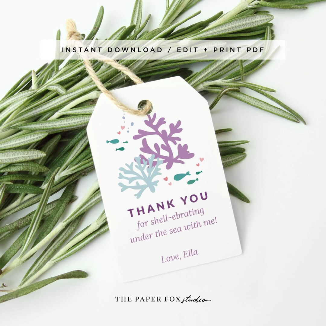 Printable Sea Turtle Favor Tags, Editable 2x3" Under the Sea Turtle ...