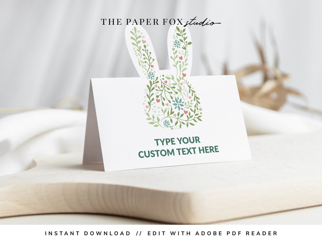 Printable Floral Easter Bunny Candy Table Tented Cards, Editable Modern ...