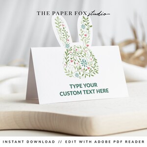 Printable Floral Easter Bunny Candy Table Tented Cards, Editable Modern ...