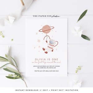 Astronaut Birthday Party Invitations, Printable Blush Pink NASA Space ...