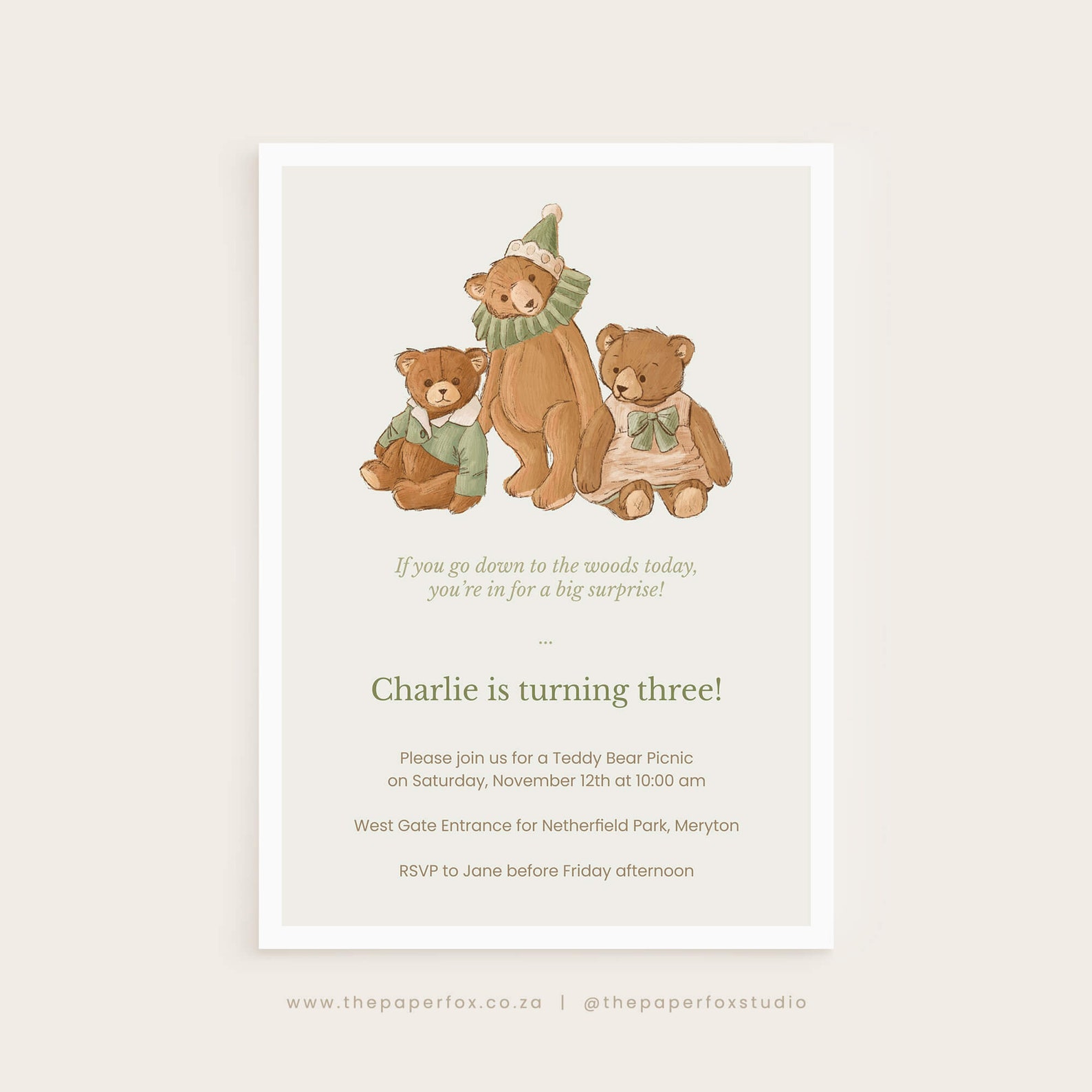Printable Teddy Bear Invitation, 5x7 Editable PDF Vintage Teddy Bear ...