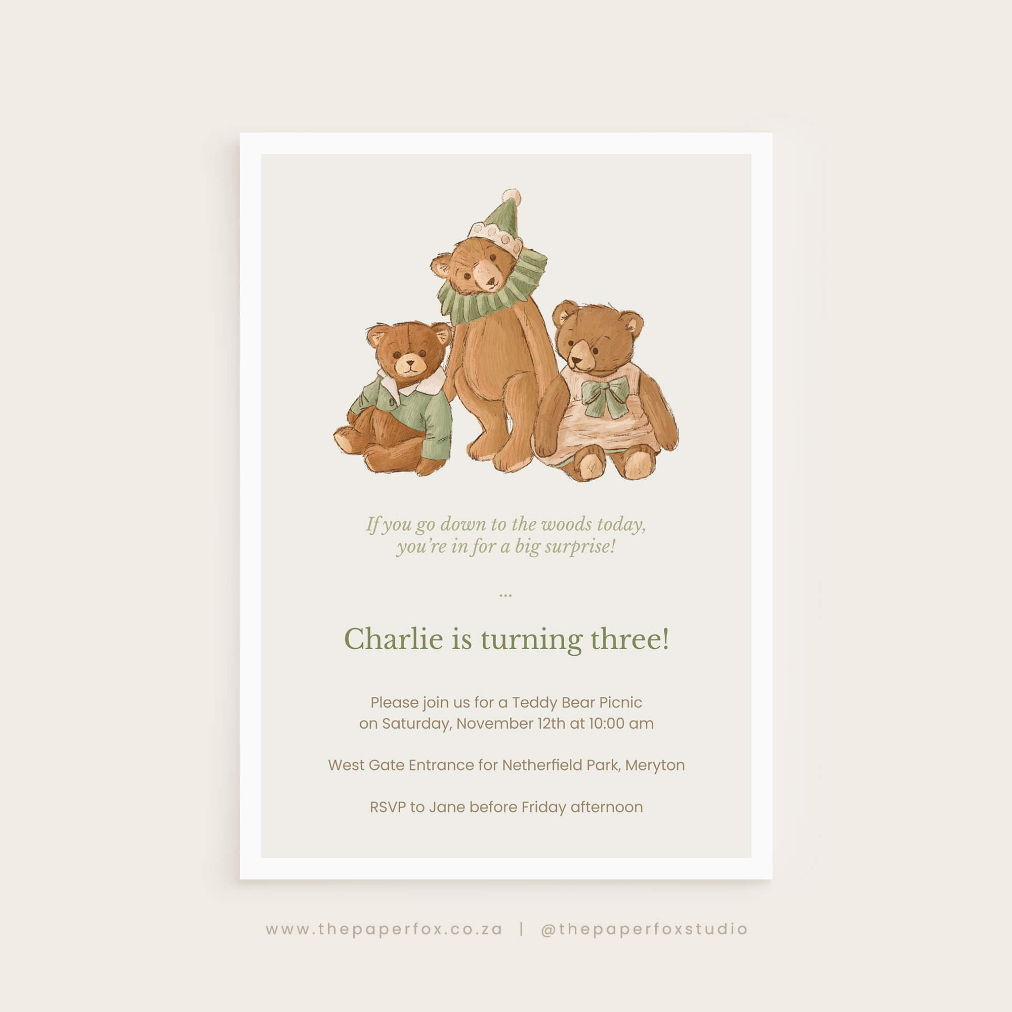Printable Teddy Bear Invitation, 5x7 Editable PDF Vintage Teddy Bear ...