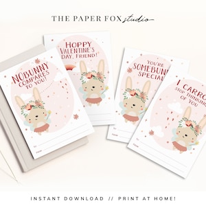 Printable Fairy Bunny Valentine's Cards, Cute Rabbit Valentine's Day ...