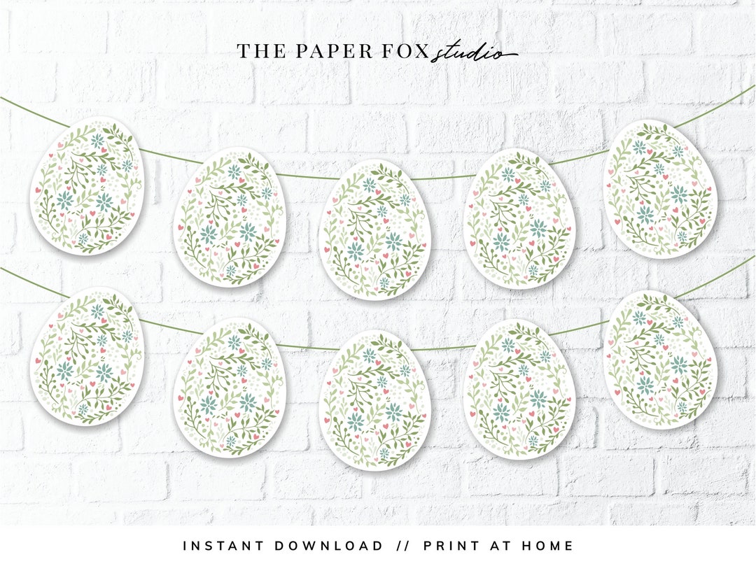 Printable Floral Easter Egg Garland, Editable Modern Easter Egg Hunt ...