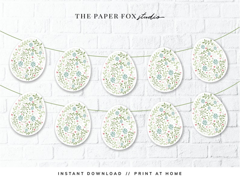 Printable Floral Easter Egg Garland Editable Modern Easter - Etsy
