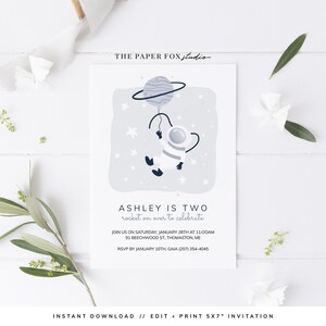 Astronaut Birthday Party Invitations, Printable Grey Blue NASA Space ...