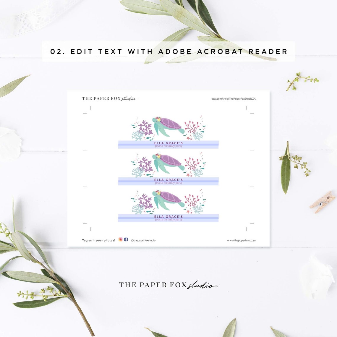 Printable Sea Turtle Water Bottle Labels Editable Under the | Etsy