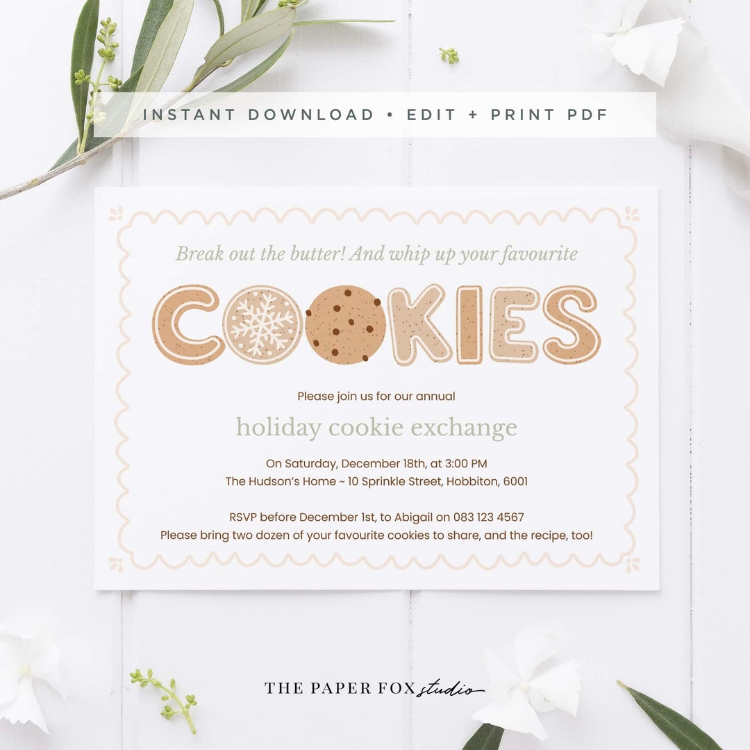 Printable Christmas Cookie Swap Invitation Editable PDF - Etsy
