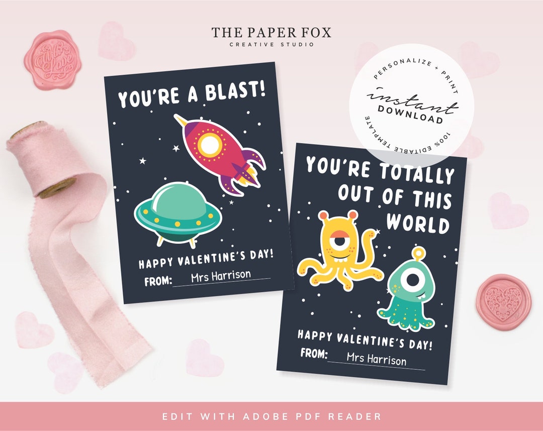 DIY PRINTABLE Space Alien Valentine Card, Editable Valentine Cards ...