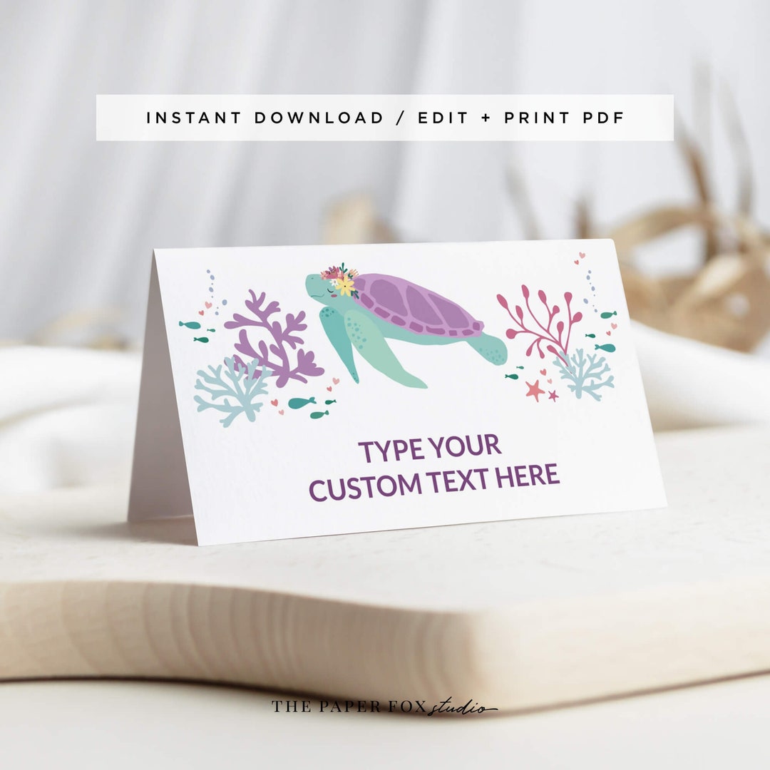 Printable Sea Turtle Dessert Cards, Editable Under the Sea Turtle Party ...
