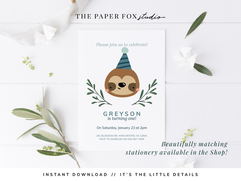 Printable Sloth With Blue Party Hat Welcome Poster Editable - Etsy