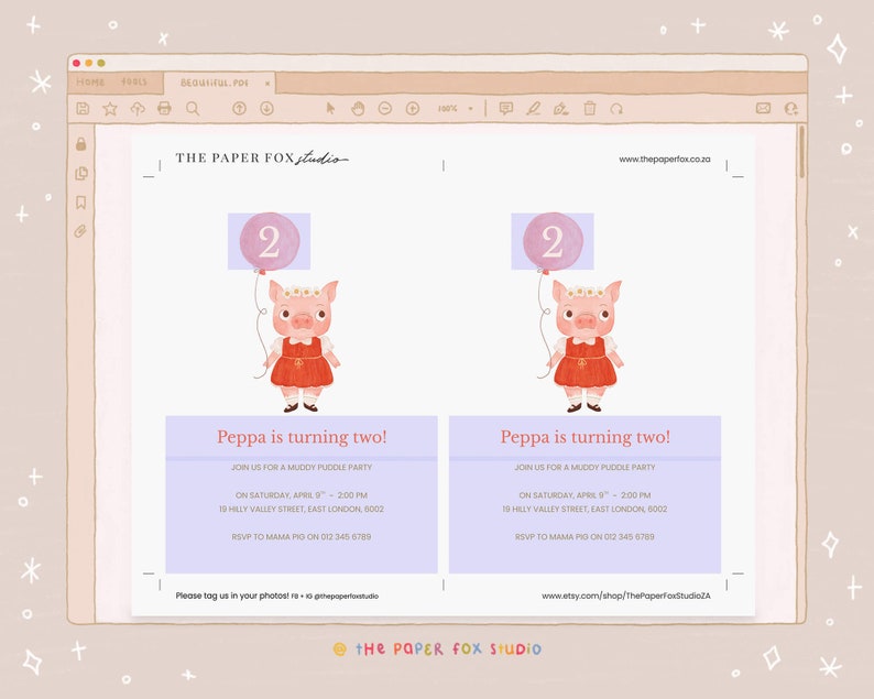 Printable Little Pig Party Invitation Editable PDF Piglet & - Etsy