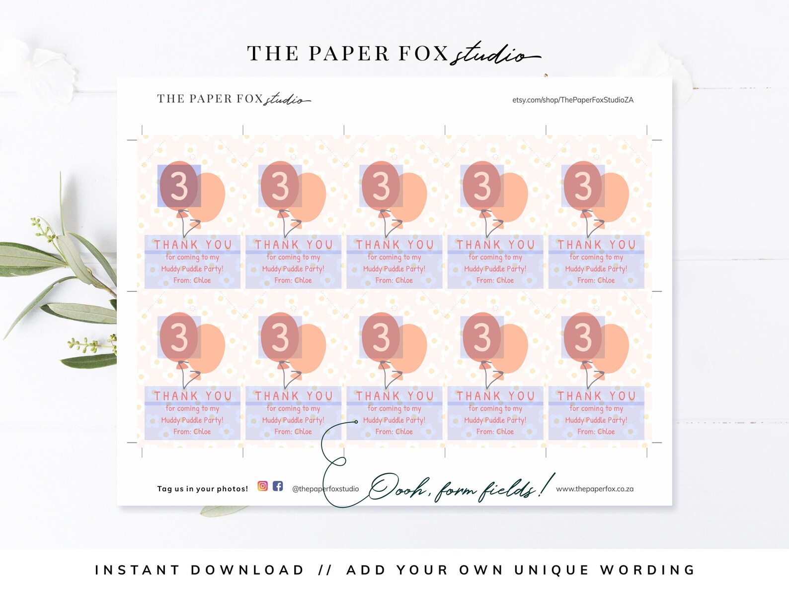 Printable Little Piggy Party Favour Tags, Editable PDF 2x3" Pig Party ...