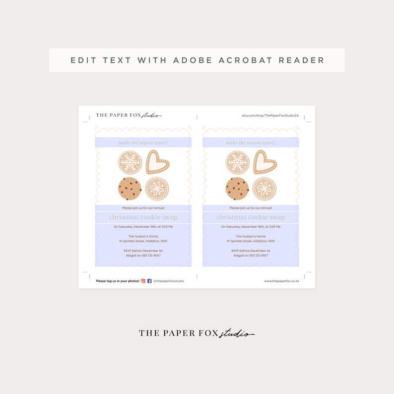 Printable Christmas Cookie Swap Invitation Editable PDF | Etsy