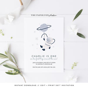 Astronaut Birthday Party Invitations, Printable Modern Blue NASA Space ...