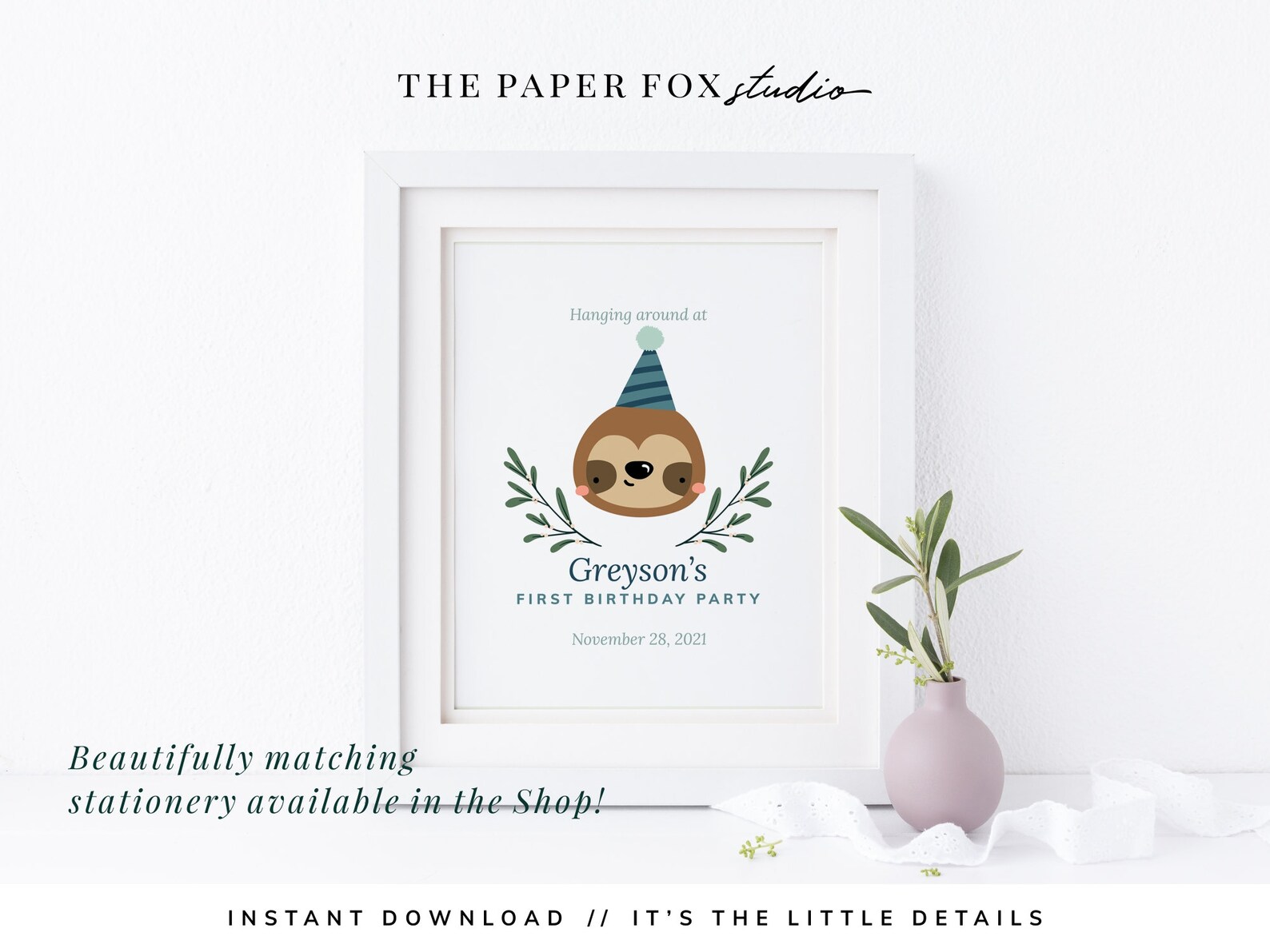 Printable Sloth With Blue Party Hat Thank You Notes Editable - Etsy