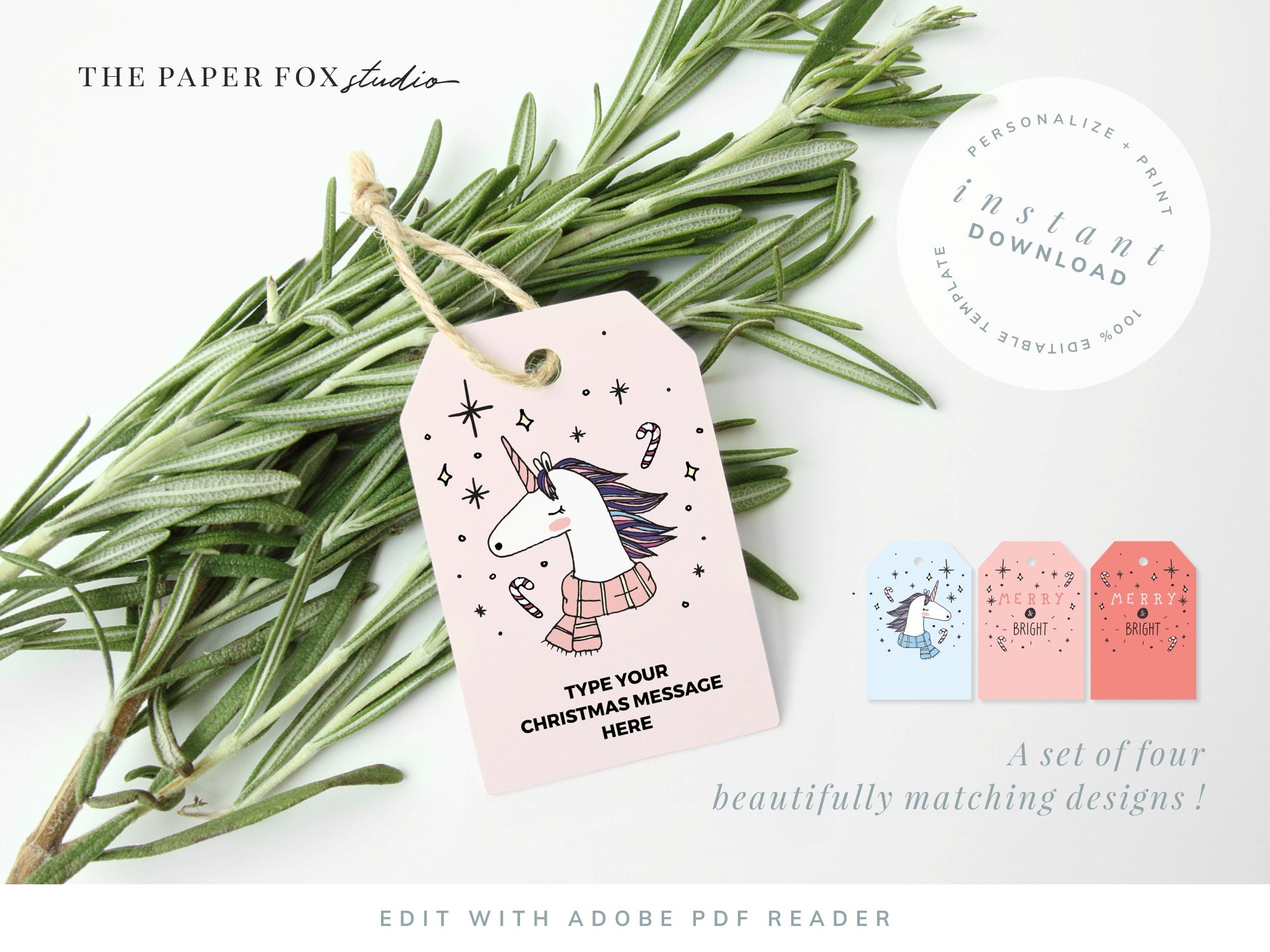 DIY PRINTABLE Editable Unicorn Christmas Tags Christmas Gift | Etsy