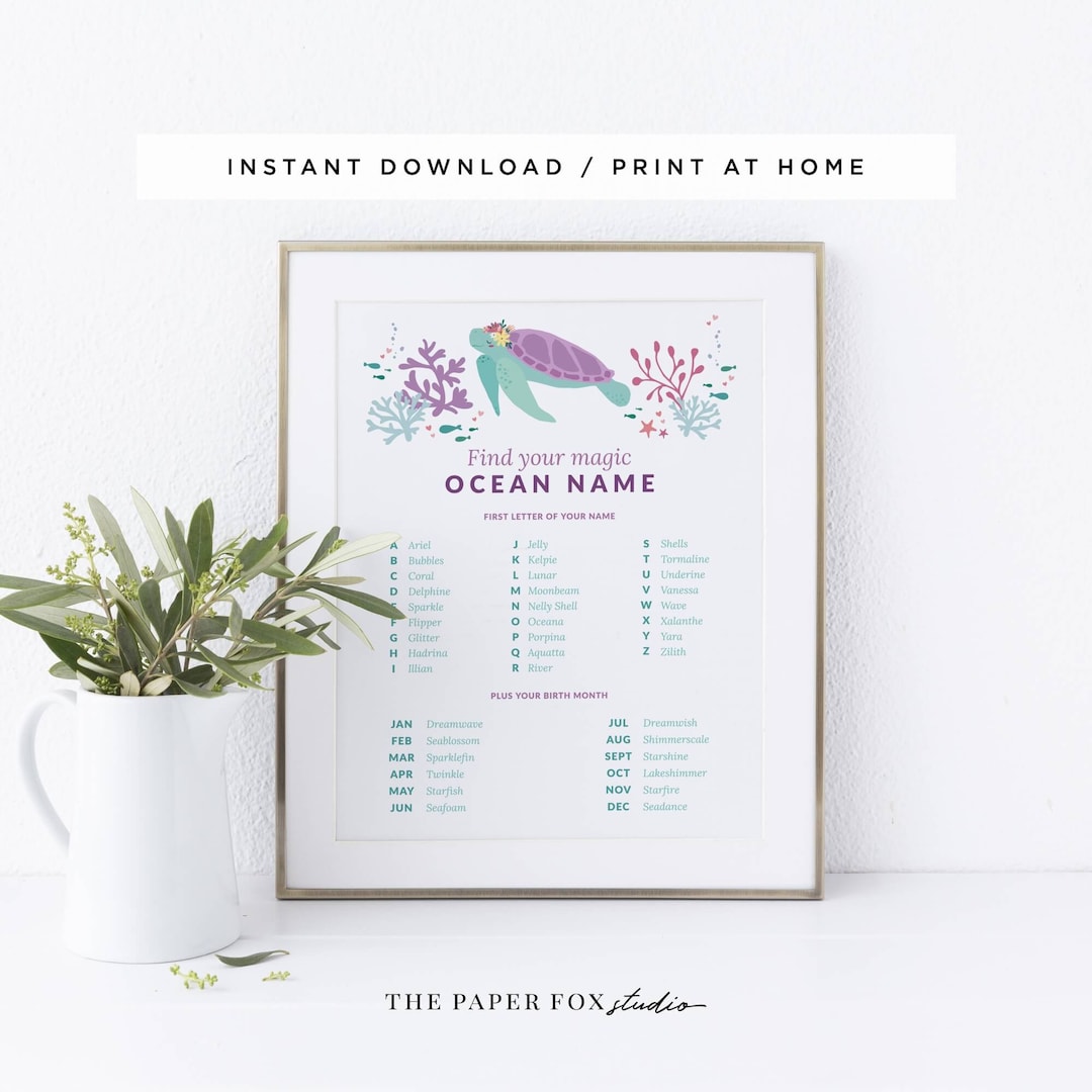 Printable Sea Turtle find Your Magical Ocean Name Poster, 8x10 Print at ...