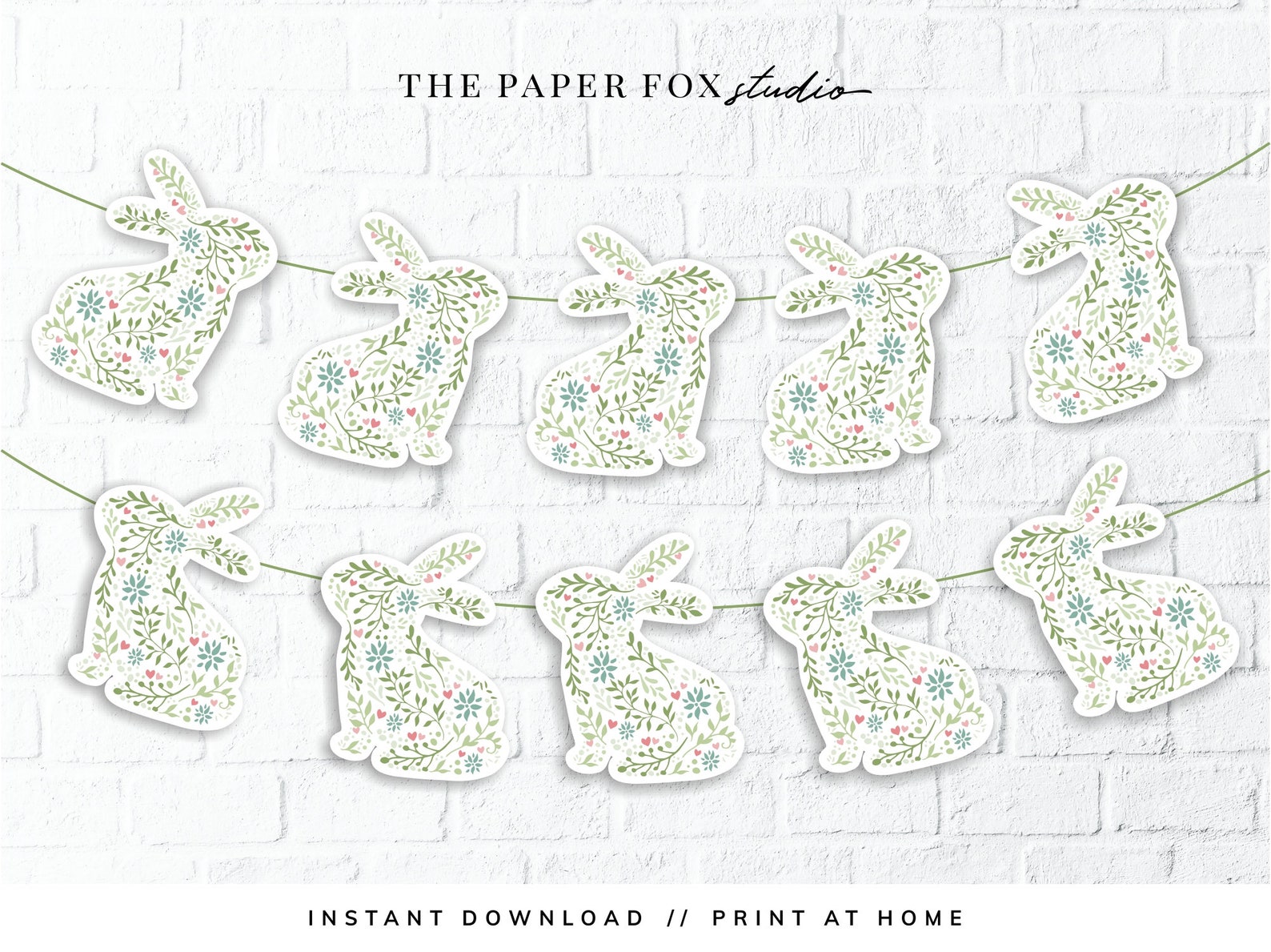 Printable Floral Easter Rabbit Garland Editable Modern Easter - Etsy