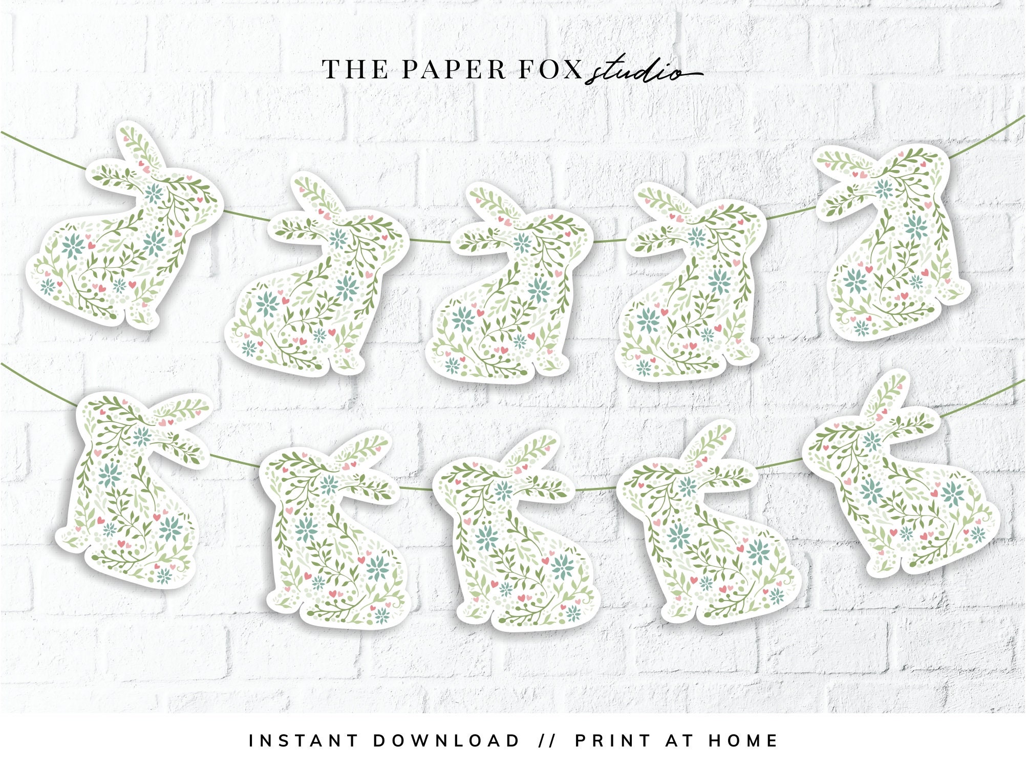 Printable Floral Easter Rabbit Garland Editable Modern Easter | Etsy