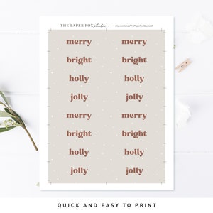 Printable Holly Jolly Merry & Bright Christmas Tags, Instant Download ...