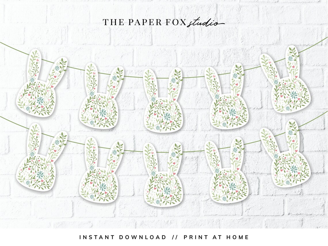 Printable Floral Easter Bunny Garland Editable Modern Easter - Etsy