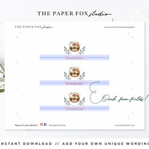 Printable Sloth With Flower Crown Water Bottle Labels, Editable Party ...