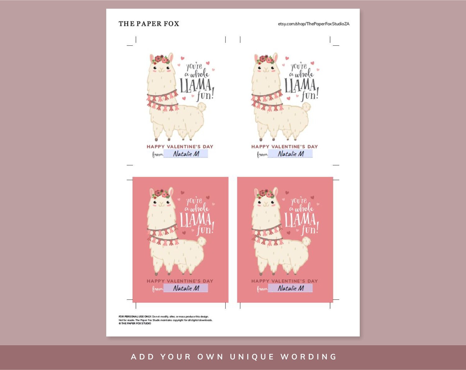 DIY PRINTABLE Llama Valentine's Card Editable Valentine | Etsy