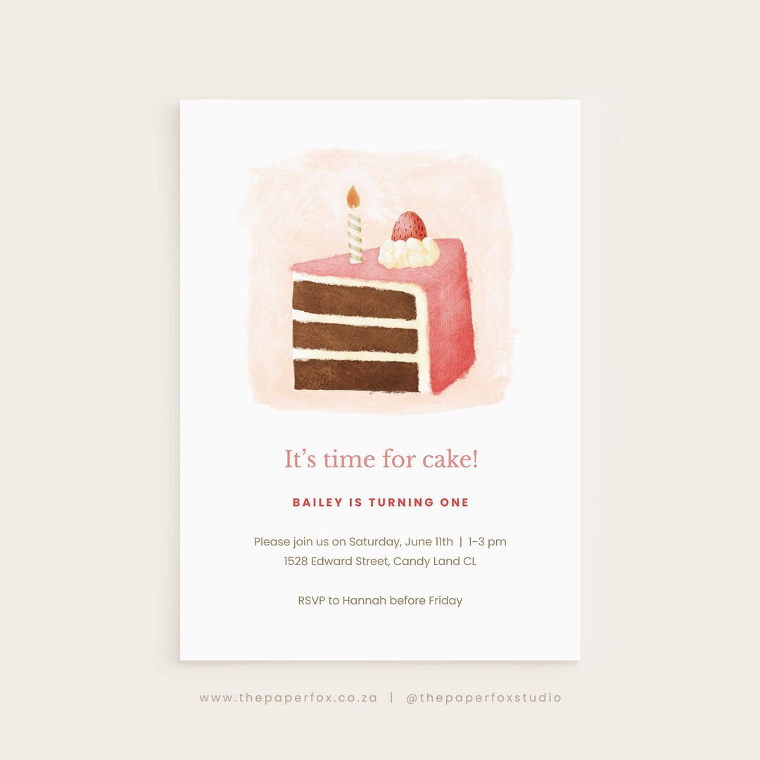 Printable Strawberry Chocolate Cake Invitation, Editable PDF Pink ...