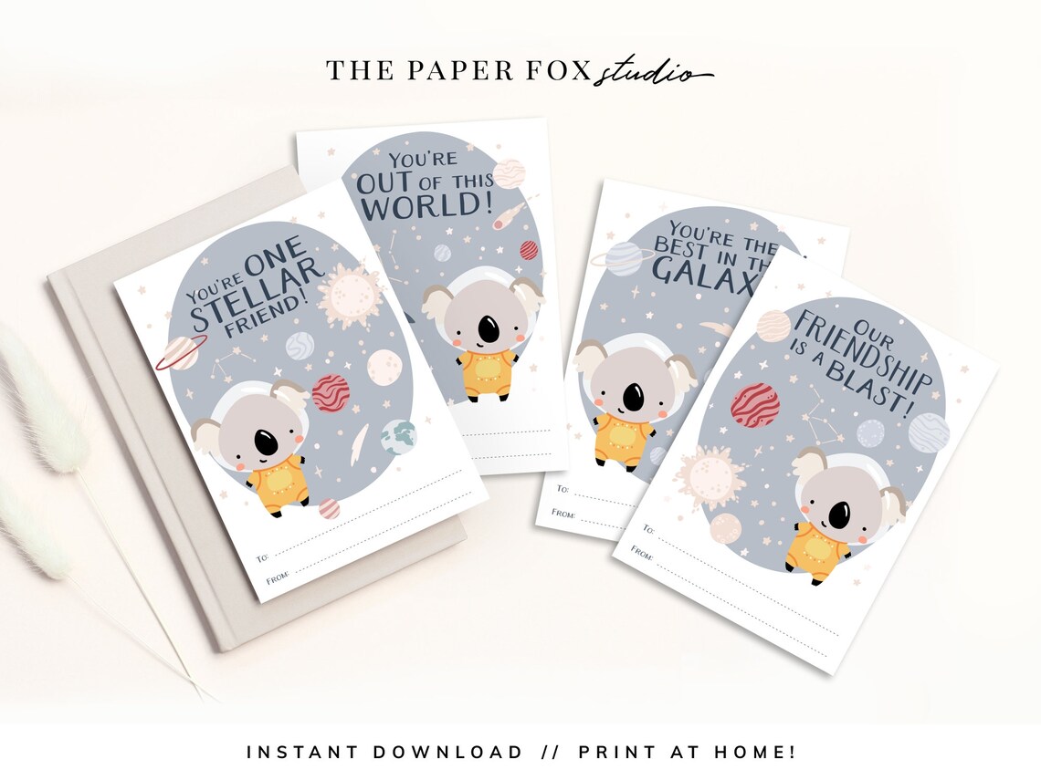 Printable Astronaut Koalas Valentine's Cards Cute Space | Etsy