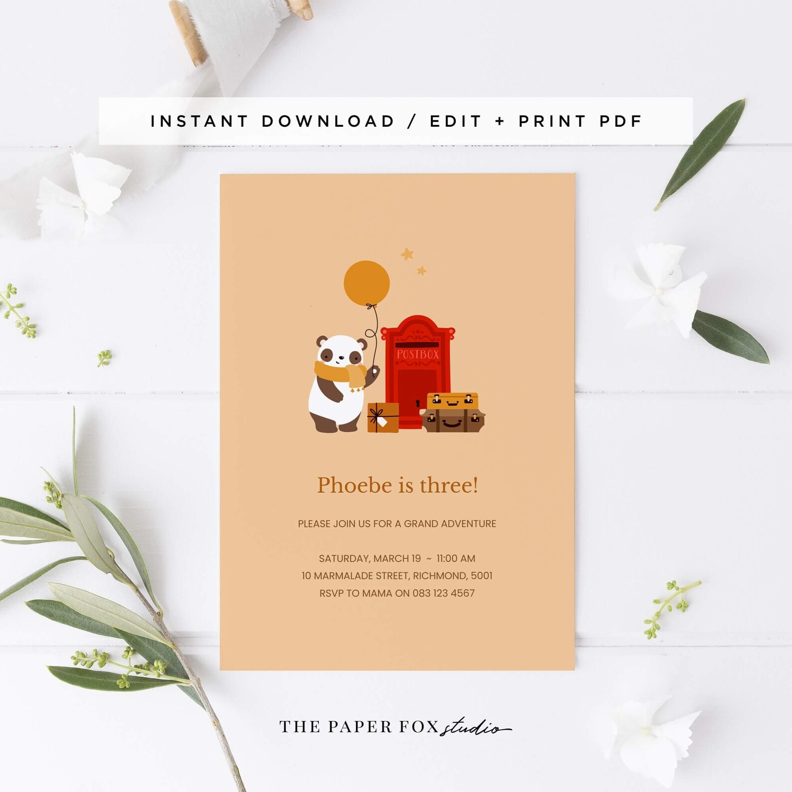 Printable Panda Party Invitation Editable PDF Traveling Panda - Etsy