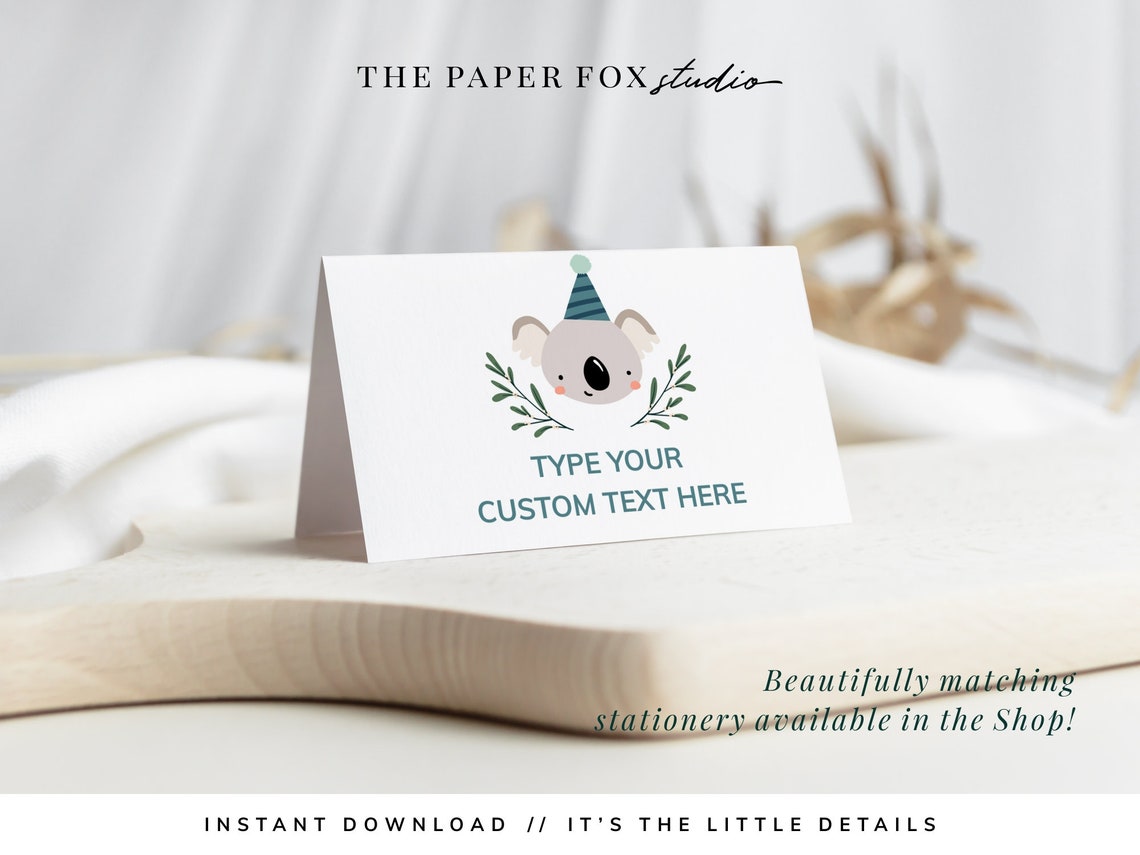 Printable Koala with Blue Party Hat Welcome Poster Editable | Etsy