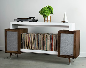 Mid Century Modern Record Player Stand, Vinyl Storage Cabinet, Speaker ...