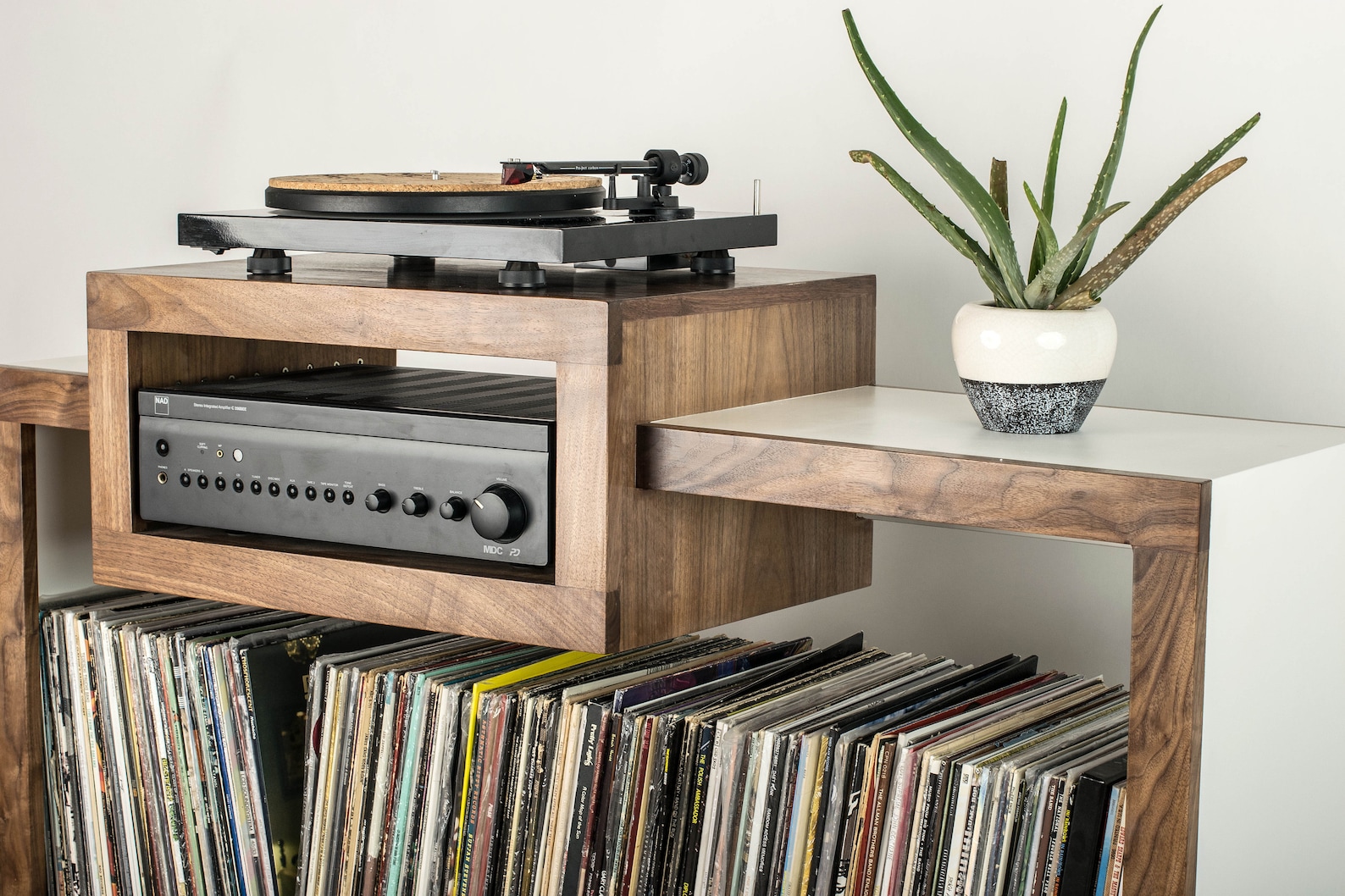 Mid Century Modern Walnut Record Player Stand Vinyl Storage | Etsy