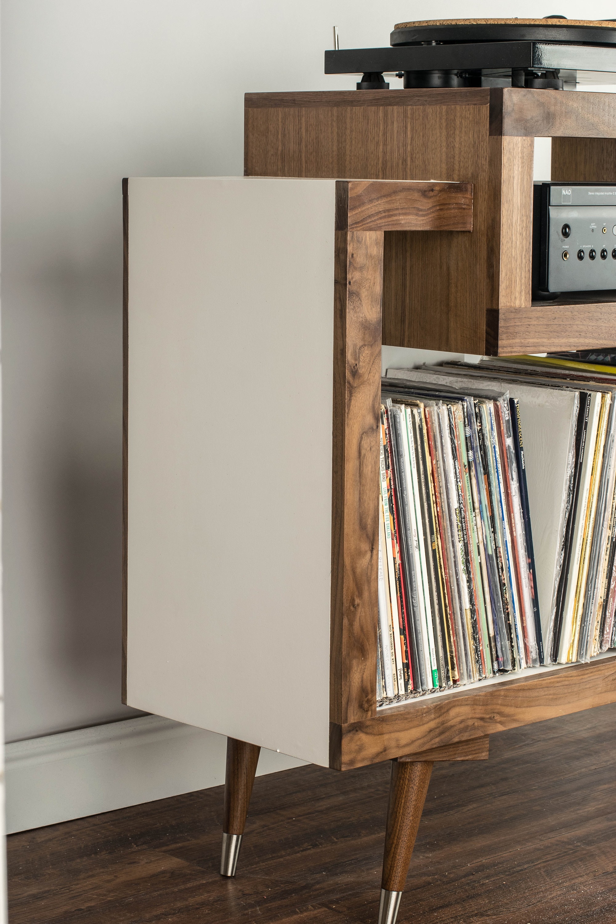 Mid Century Modern Walnut Record Player Stand Vinyl Storage | Etsy