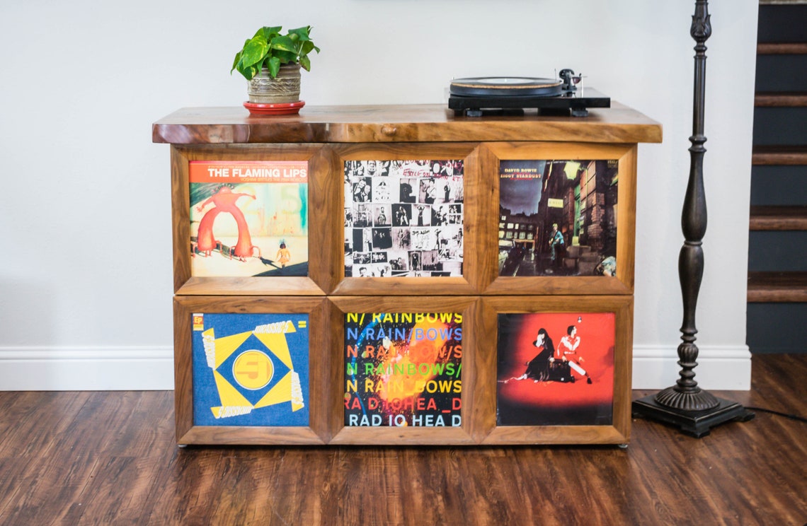 Walnut Record Player Stand and Vinyl Storage Cabinet Featuring - Etsy