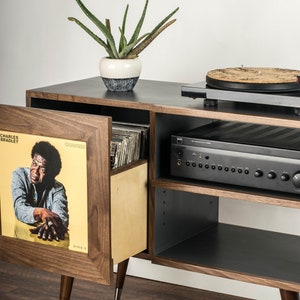 Mid Century Modern Record Player Stand & Vinyl Storage Cabinet With ...