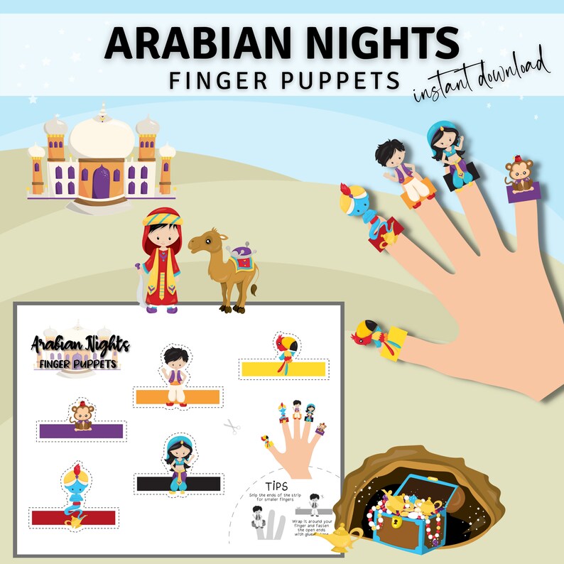 Arabian Nights Paper Finger Puppets Craft for Kids - Etsy