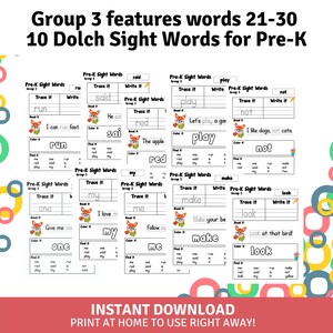 Teach Young Children How to Read With Dolch Sight Words Pre-k Set of 40 ...