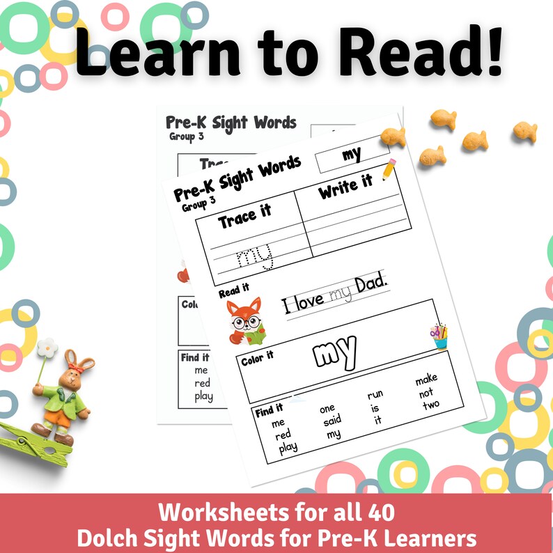 Teach Young Children How to Read With Dolch Sight Words Pre-k | Etsy