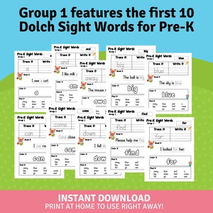 Teach Young Children How to Read With Dolch Sight Words Pre-k Set of 40 ...