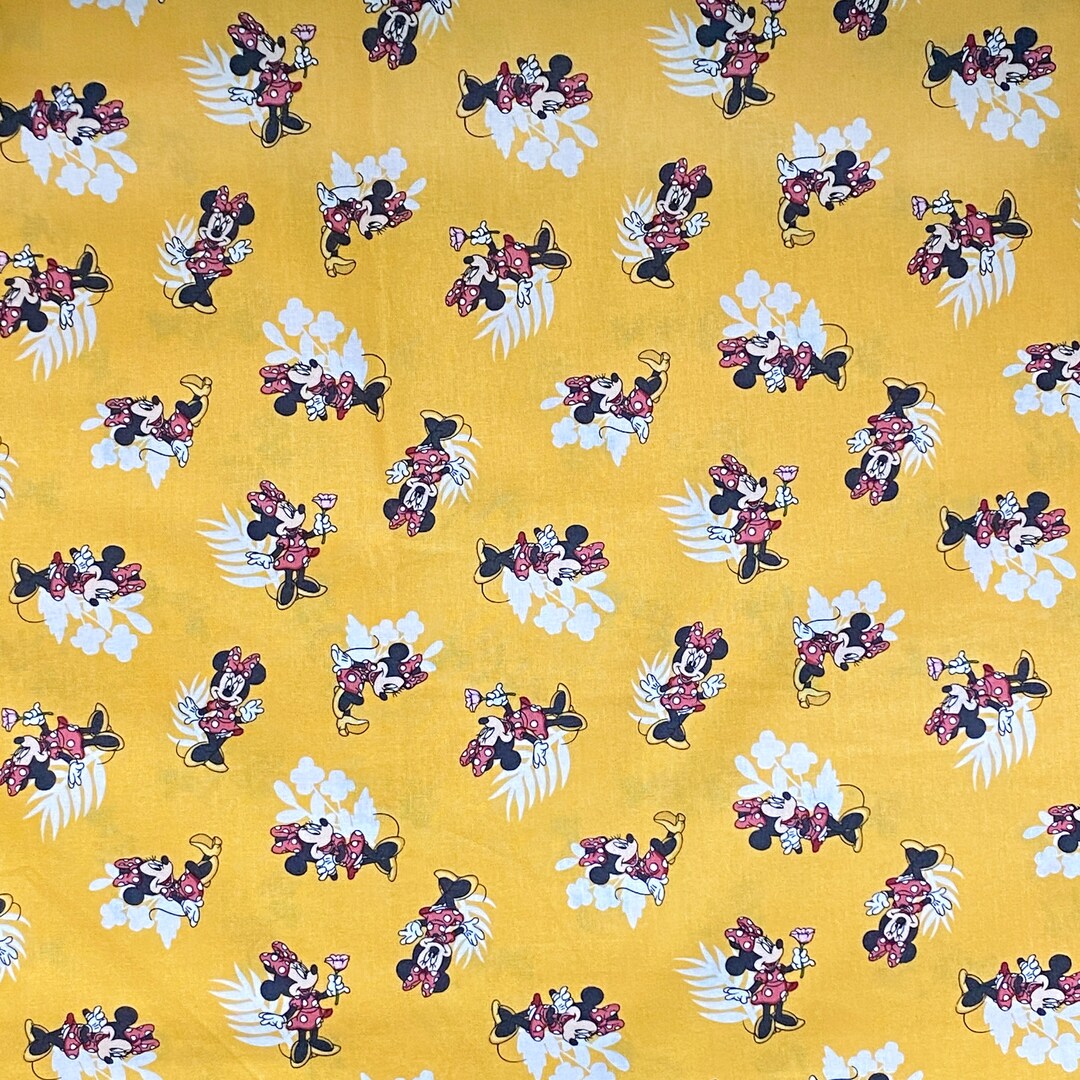 NEW Disney Minnie Mouse Tropical Flowers on Yellow 100% Cotton Fabric ...