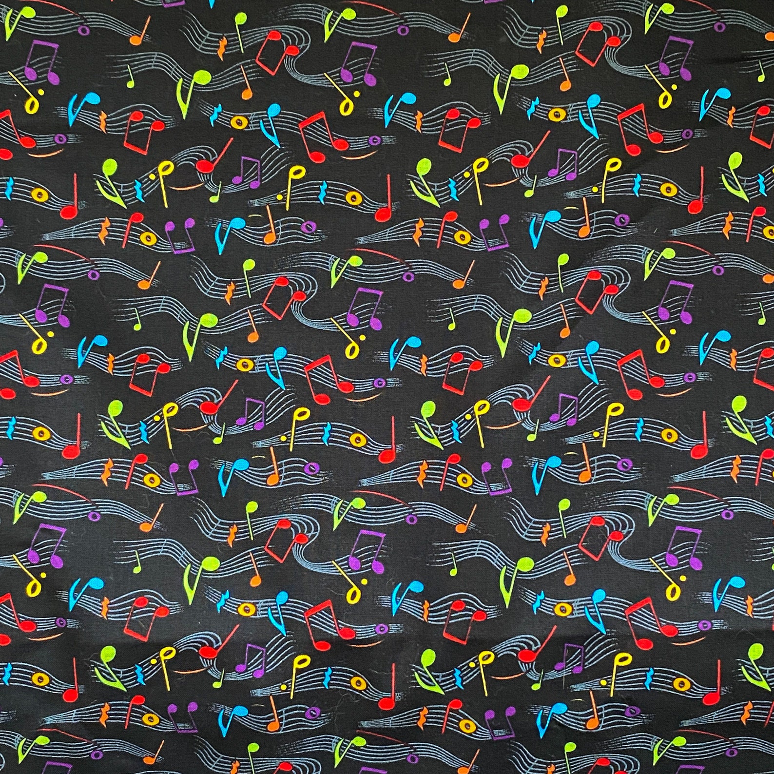 NEW. Rainbow Music Notes on Black 100% Cotton Fabric ships | Etsy