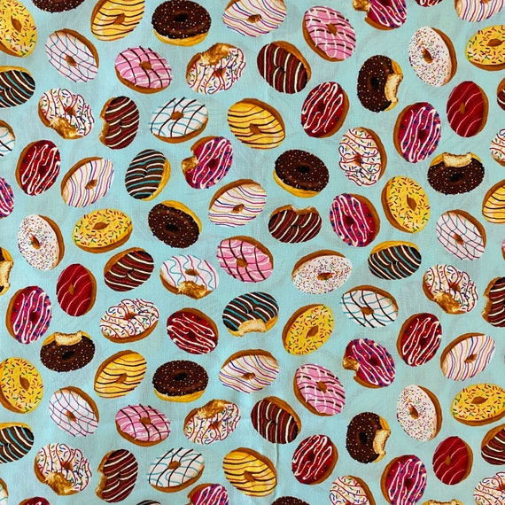 Colorful. Donuts on Light Blue 100% Cotton Fabric ships From - Etsy