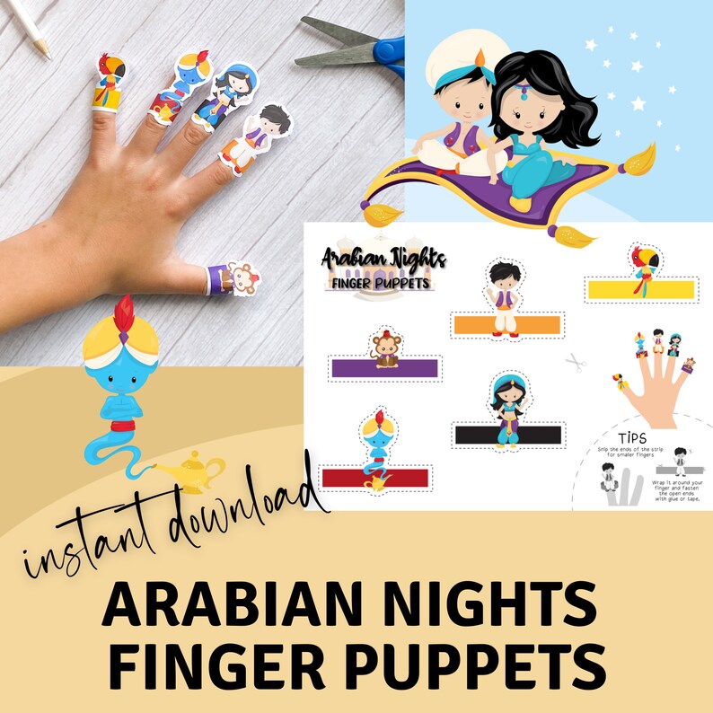 Arabian Nights Paper Finger Puppets Craft for Kids - Etsy