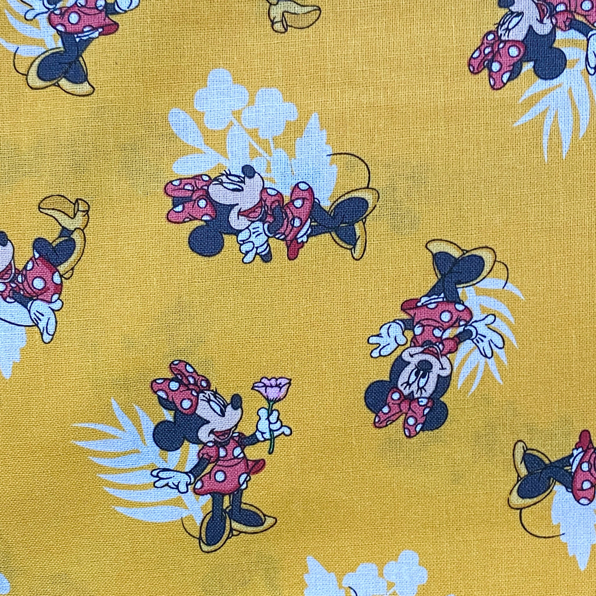 NEW Disney Minnie Mouse Tropical Flowers on Yellow 100% Cotton Fabric ...